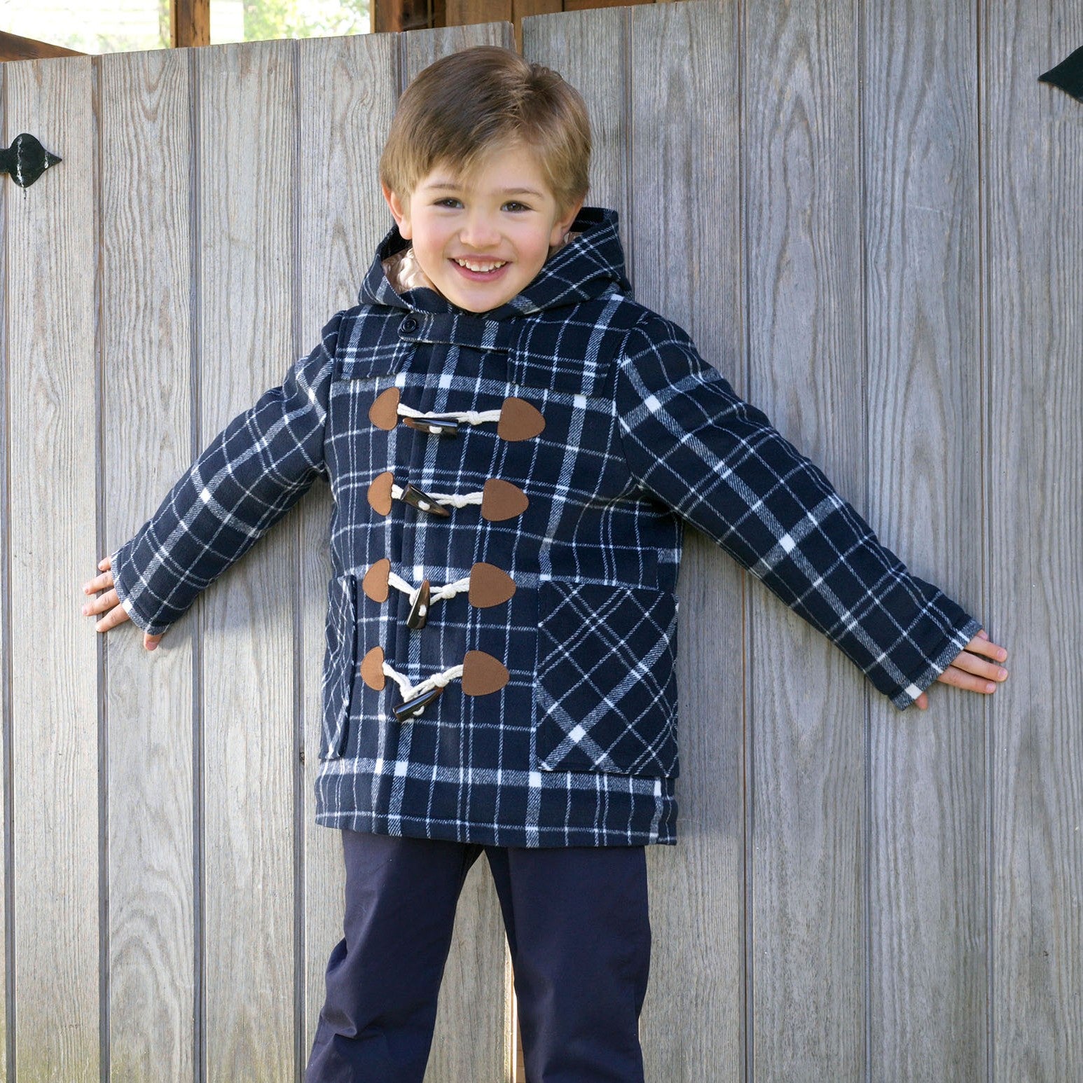 Navy Check Duffle Coat