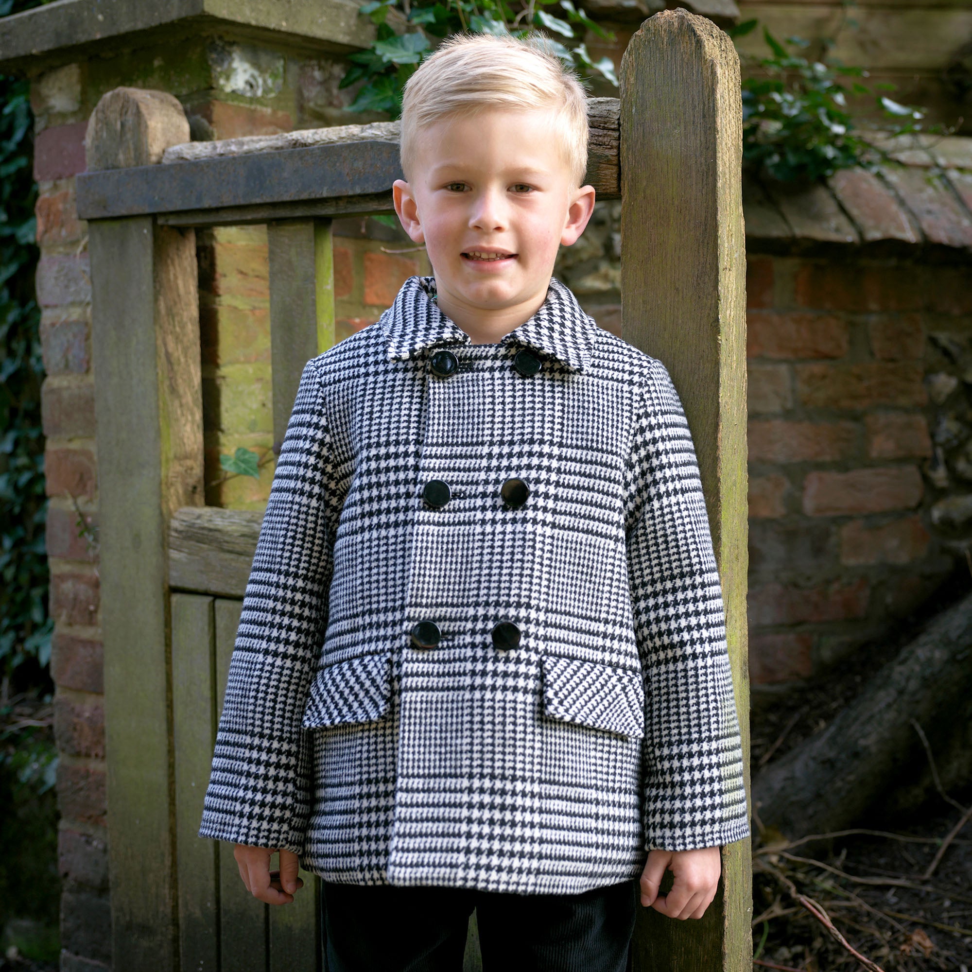 Black Houndstooth Double Breasted Coat