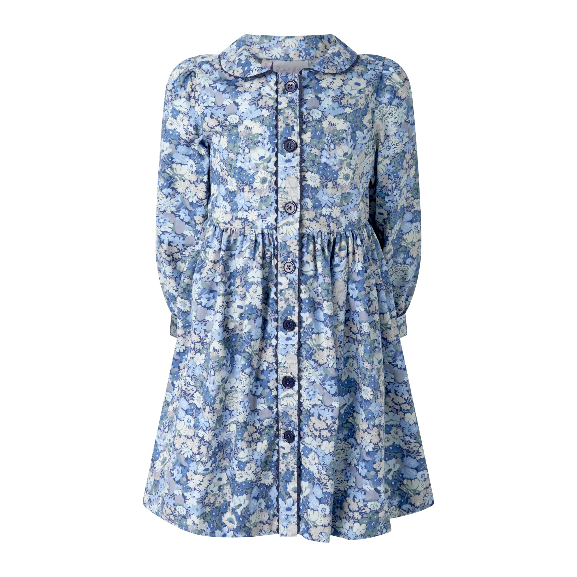 Blue Floral LS Button-front Dress