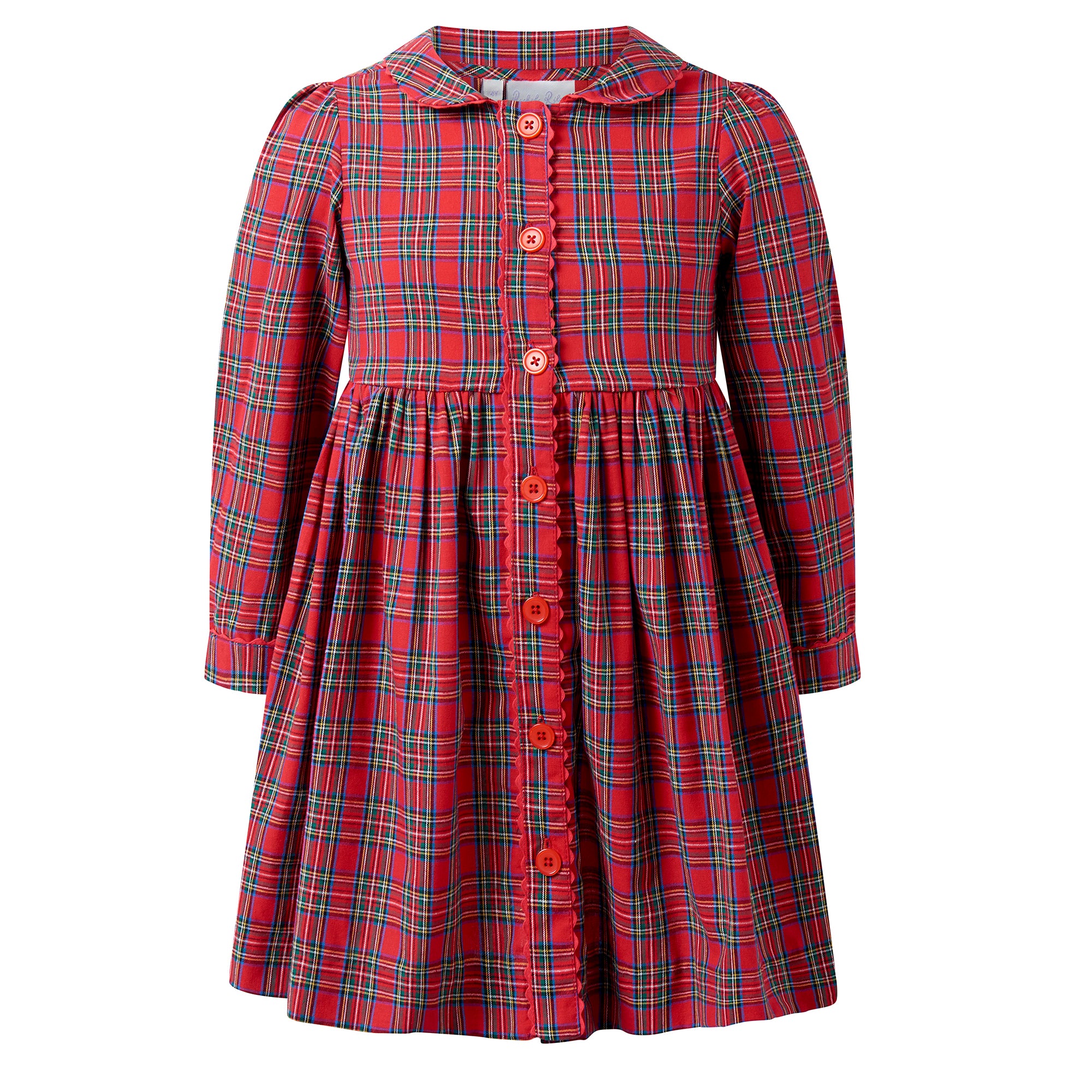 Red Tartan LS Button-front Dress
