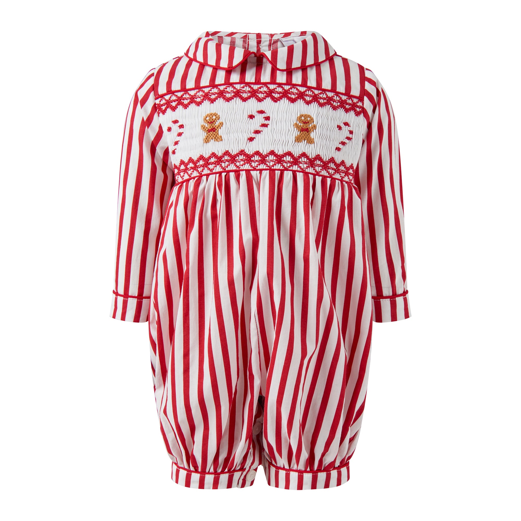 Red Candy Cane Smocked Babysuit