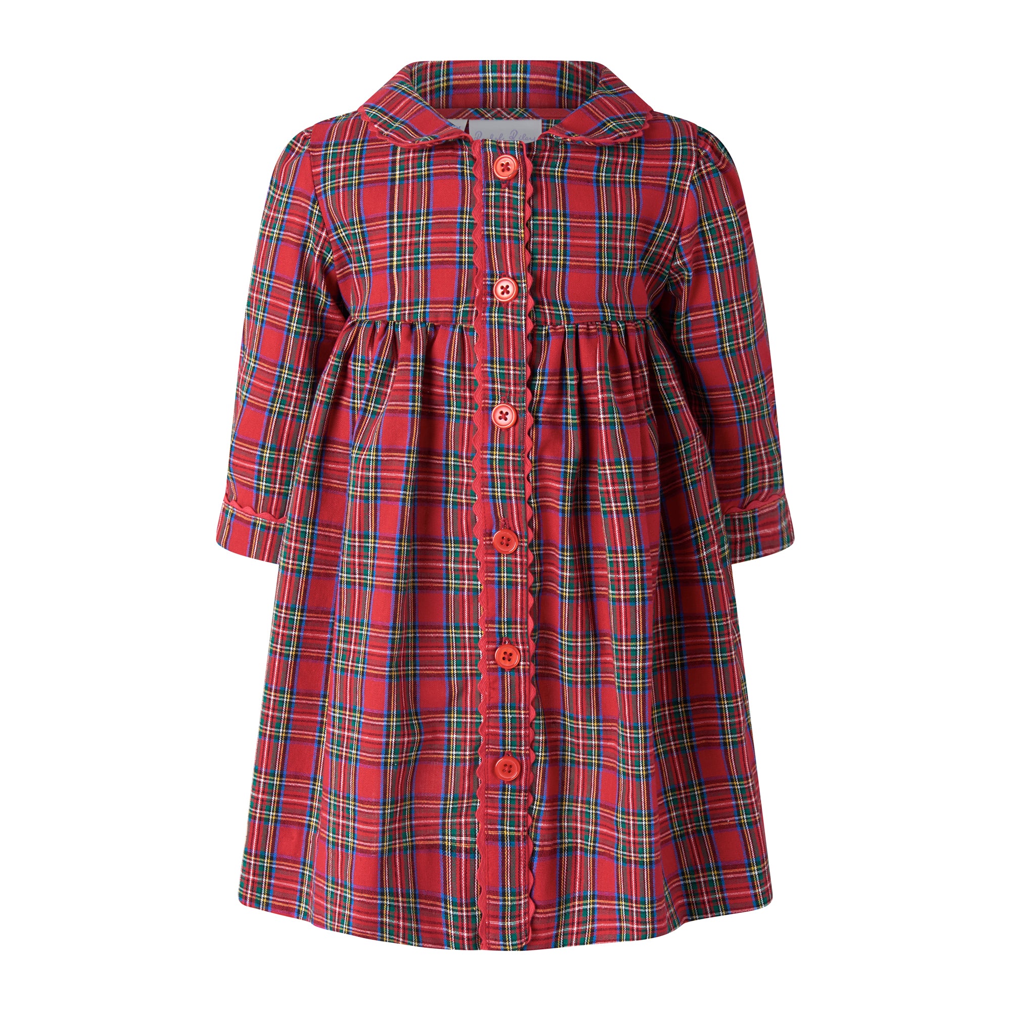 Red Tartan LS Button-front Dress & Bloomers