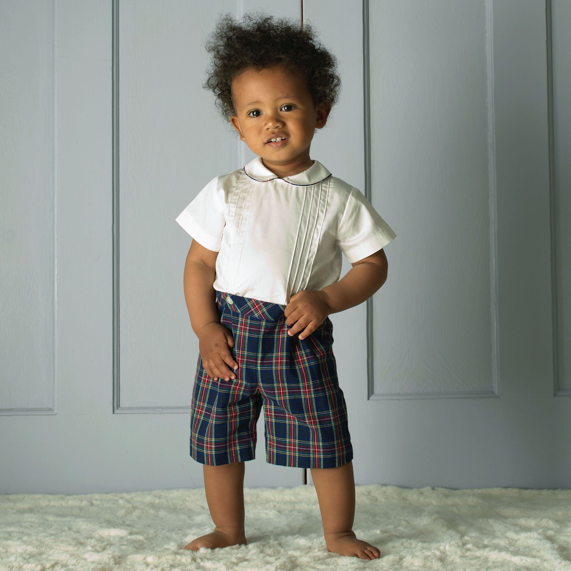 Navy Tartan Shirt & Short Set