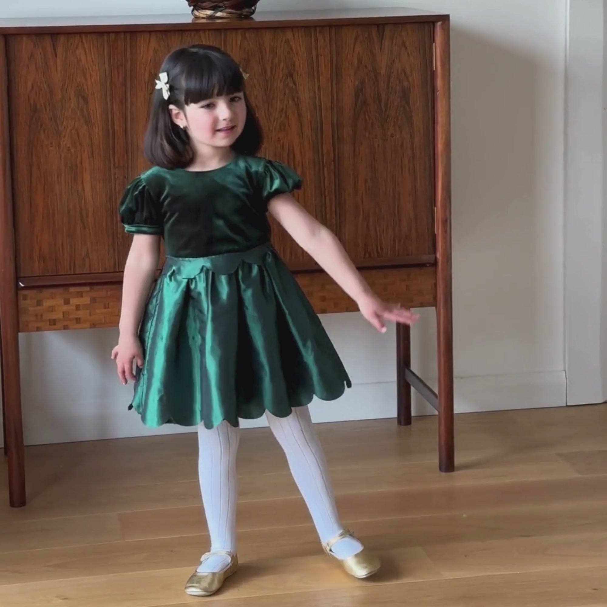 Green Taffeta Scalloped Dress